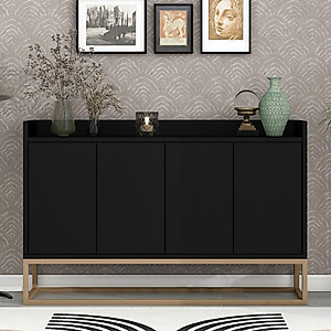 LUMISOL Modern Wood Kitchen Storage Sideboard Buffet Cabinet Console Table with Doors Wood Coffee Bar Cabinet with Shelves and Metal Base