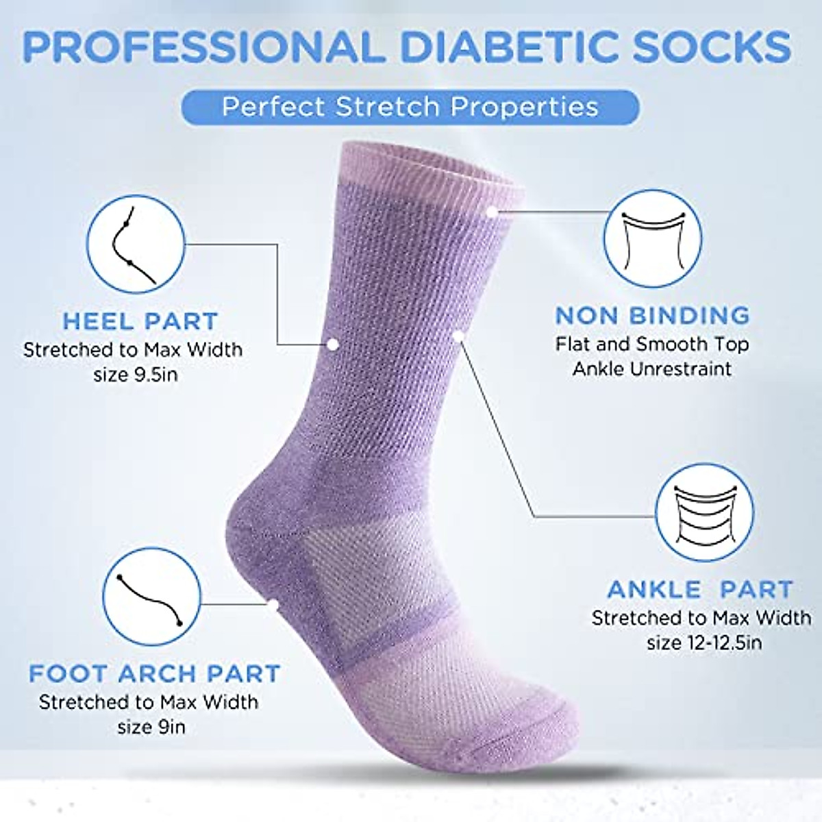 Bulinlulu Diabetic Socks Women&Men-6 Pairs Bamboo Non Binding Diabetic Crew Socks,Extra Wide Socks Stretchy Loose Top Socks with Seamless Toe(Medium,Bright Clashing Colours)