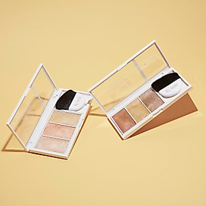 FLOWER Beauty By Drew Barrymore Shimmer + Strobe Highlighting Palette - Glowing Bronzer Powder Kit For Face + Blendable Coverage - Skintones + 3 Enhancing Colors (Strobe Brush) Included - Champagne Shimmer