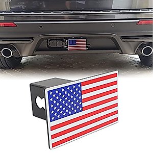 Winunite Trailer Hitch Cover for 2" Inch Towing Rear Receiver Plug Cover with Classic USA American Flag Blue and Red Metal Guard for Cars SUV Pickup Trucks