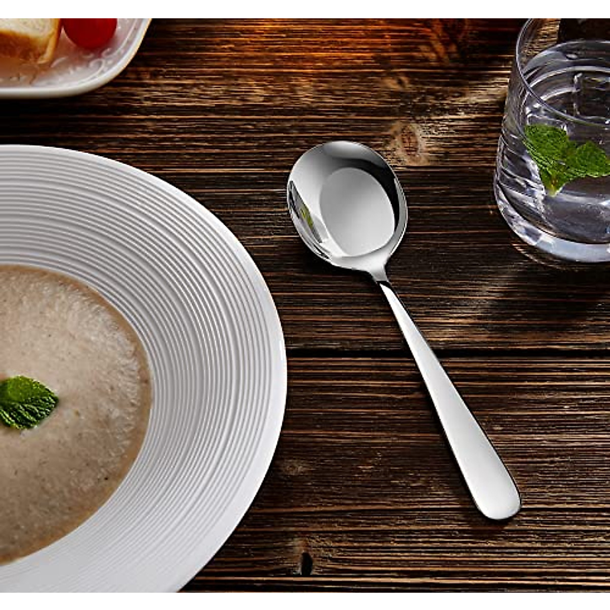 KEAWELL Premium 4-Piece 7" Louise Soup Spoons, 18/10 Stainless Steel, Dishwasher Safe