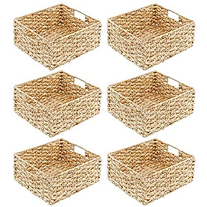mDesign Hyacinth Braided Woven Kitchen Basket Bin with Built-in Handles for Organizing Kitchen Pantry, Cabinet, Cupboard, Countertop, Shelves - Holds Food, Drinks, Snacks - 6 Pack - Natural/Tan