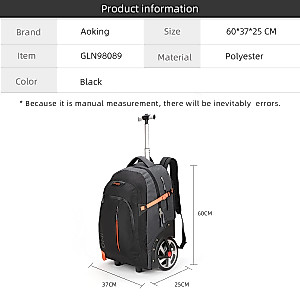 Glodiar AOKING 20/22″Water Resistant Rolling Big Wheeled Backpack Laptop Compartment Bag (22inch, Black)