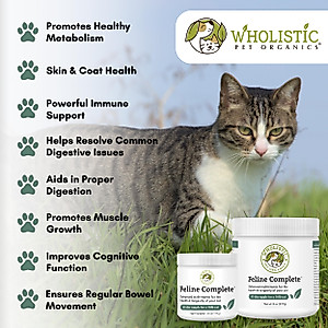 Wholistic Pet Organics Feline Complete - 4 Oz - Multivitamin & Probiotic Powder for Cats - Natural Cat Food & Digestive Support