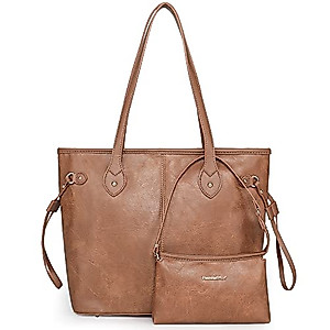 Tote Bag for Women Brown Ladies Designer Purses and Handbags Vegan Leather Top Handle Shoulder Satchel Hobo Bag with Coin Purse, 2PCS Set MWC2-087BR