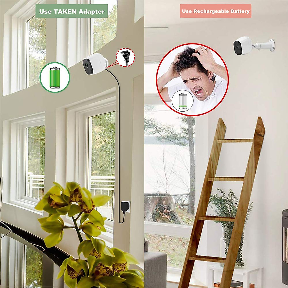 10FT Weatherproof Outdoor Power Cable for Arlo Pro and Arlo Pro 2 with Quick Charge 3.0 Power Adapter Compatible with Arlo Pro, Arlo Pro 2, Arlo Go, Other Home Camera (Micro USB), 1 Set, Black