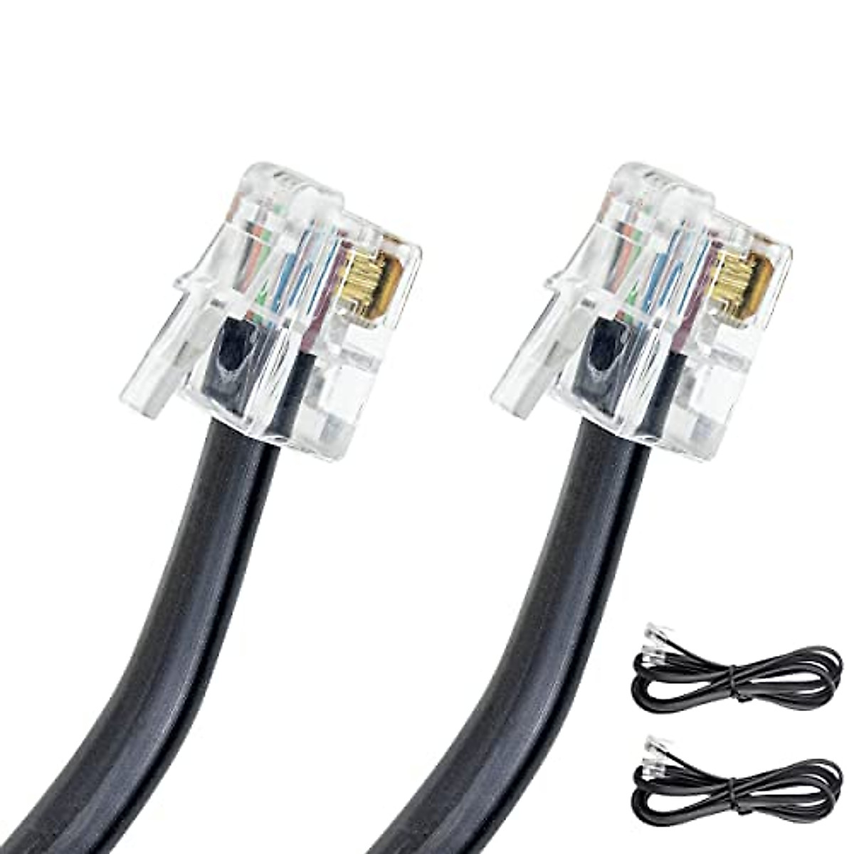 [2 Pack] 5 Feet RJ11 / RJ12 Data Cable - Heavy Duty 6-Pins High-Speed Extension for Cash Register Drawer, Telephone, Modem, Fax, Printers, and More - Drawer Cable for Voice and Data