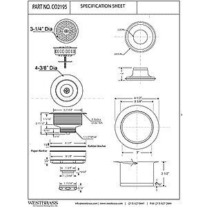 Westbrass CO2195-50 Combo Pack 3-1/2" Wing Nut Twist Style Large Kitchen Sink Basket Strainer and Extra-Deep Collar Kitchen Sink Waste Disposal Flange with Stopper, Powder Coat White