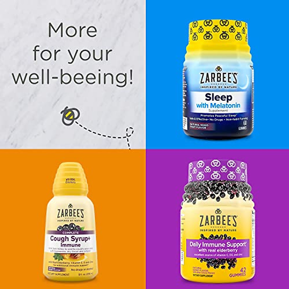 Zarbee's Adult Daytime Cough Syrup + Mucus with Honey, Ivy Leaf, Vitamin C, D & Zinc, Thyme, Drug & Alcohol-Free, Gluten-Free, Ages 12+, Natural Honey Lemon Flavor, 8 Fl.oz