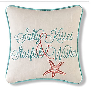 C&F Home 10" Embroidered Salty Kisses Starfish Wishes Throw Pillow Decorative Cotton Beach Inspirational Quote Ocean Coastal Small Throw Accent Seashore Pillow Decor Decoration 10 x 10 Multi