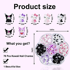CLTJMM 70 PCS Nail Charms,Kawaii Nail Charms Hello Kitty Nail Charms 3D Slime Charms Nail Art Charms Cute Cartoon Flat Back Resin Charms for Nail Art Decoration Supplies