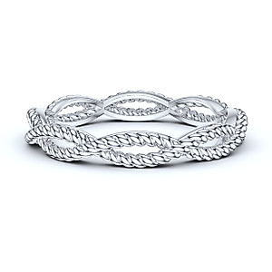 PRSTANI Solid 14k White Gold Infinity Twist Rope Wedding Band For Women Bridal Ring (6.5)