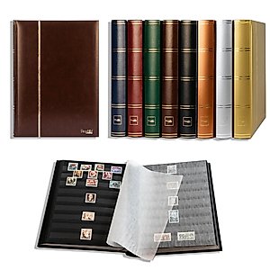 Prophila Stamp Album (New) 60 Black Sides, Padded Brown Cover