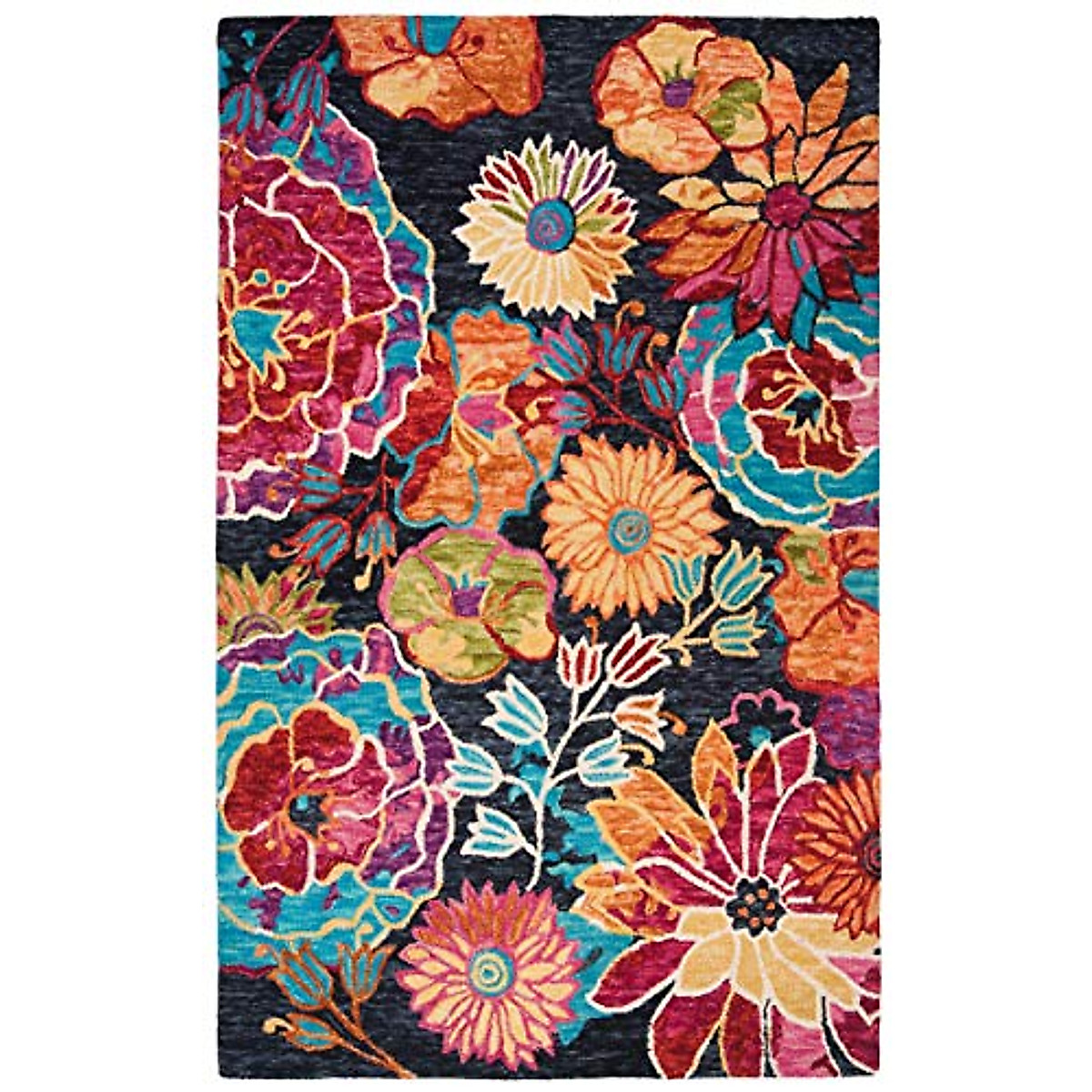 Safavieh Aspen Collection Accent Rug - 2' x 3', Charcoal & Blue, Handmade Boho Floral Wool, Ideal for High Traffic Areas in Entryway, Living Room, Bedroom (APN520H)