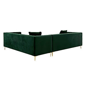 Inspired Home Green Corner Sectional Sofa - Design: Giovanni | 120" Right Facing | Velvet | Storage | Metal Legs | Tufted Design