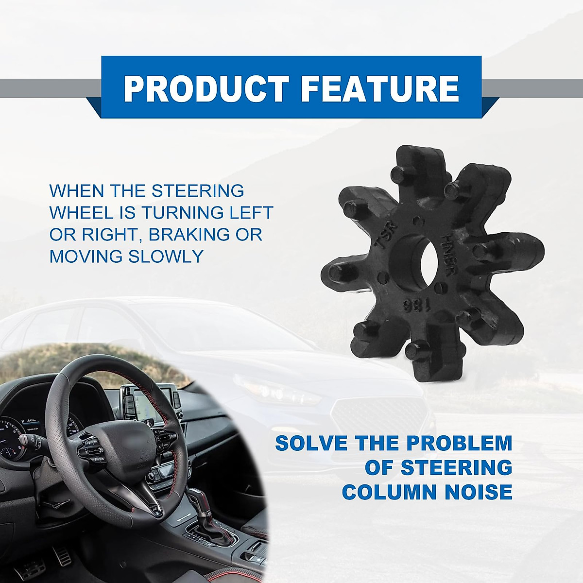 4-Pack Flexible Steering Coupler Replacement, 56315-2K000FFF Nylon Pad Plastic Rubber Wheel, Steering Coupling Steering Column Motor Compatible with Hyundai and Kia (Black)