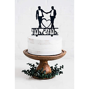 Mr & Mr Wedding Cake Topper, Black Acrylic Gay Wedding Cake Topper, Wedding Gift for Gay Couple, Men Anniversary Decoration