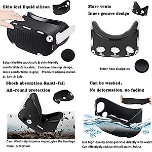 VR Front Face Silicone Protective Shell, Silicone Interfacial Cover, Touch Controller Grips Strap Cover Combination,Lens Cleaning Cloths and so on kit 7-in-1 for Oculus Quest 2 Accessories (Black)