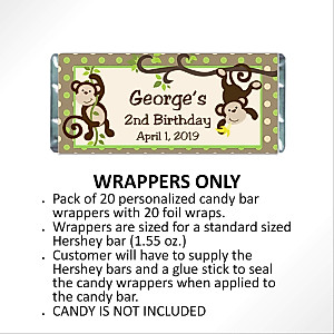 Personalized Candy Wrappers, Monkey Party Favors, Pack of 20 Custom Chocolate Bar Labels