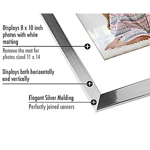 Americanflat 11x14 Picture Frame with Polished Crystal-Clear Glass - Use as 8x10 Frame with Mat or 11x14 Frame Without Mat - Signature Collection - Photo Frame for Wall Display - Silver