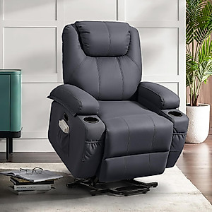 YESHOMY Power Lift Recliner Chair with Massage and Heat, Technical Fabric Sofa with Remote Control and Two Cup Holders for Living Room, Bedroom,Dark Blue
