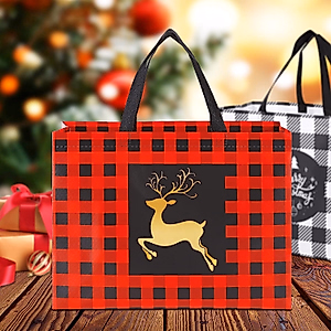 YANGTE 16 Pack Extra Large Christmas Gift Bags, Reusable Tote Bags with Handle Non-Woven Christmas Grocery Shopping Totes for Holiday Xmas, 16.9 * 12.6 * 6.8"
