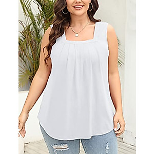 Aokosor Sleeveless Tops for Women Square Neck Flowy Tank Tops Loose Fit White L