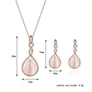 Rose Gold Jewelry Sets for Women Pink Teardrop Pendant Necklace and Earring Set Embellished with Opal Fashion Wedding Jewelry Gift for Brides and Bridesmaid