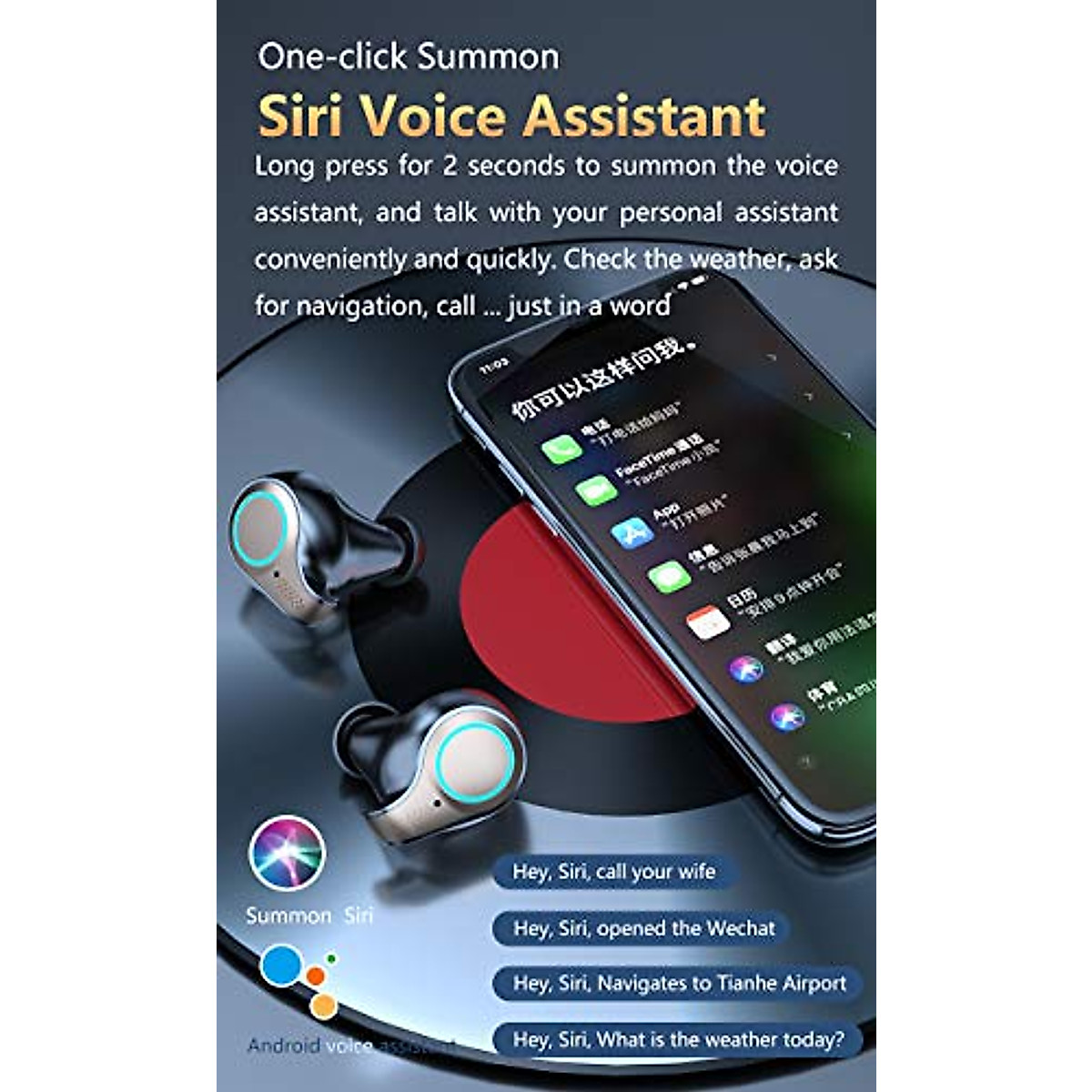 Wireless Earbuds, Bluetooth 5.1 Headphones 180 Hours Playtime Earphones with Microphone, in Ear Headset IPX7 Waterproof Earbuds Noise Cancelling, LCD Display for Sports/Working