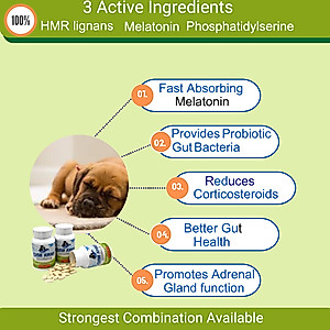 CushAway 60Tabs HMR Lignans and Melatonin for Small to Large Dogs Cushing Treatment Dogs Adrenal Support Supplements Improves Overall Well-Being Phosphatidylserine 90mg Melatonin 3.5mg HMR lignans24mg
