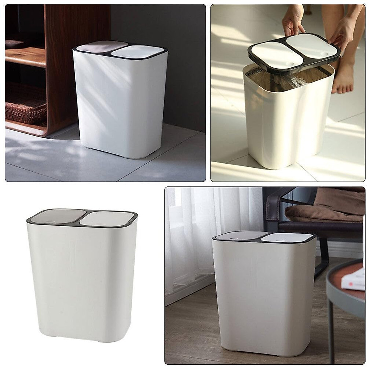 DEARMAMY Dual Trash Can, 2 Compartment Kitchen Garbage Can Plastic Dry and Wet Classified Recycling Bin Wastebasket Liter Bin Dustbin Rubbish Box Garbage Container for Home 15L