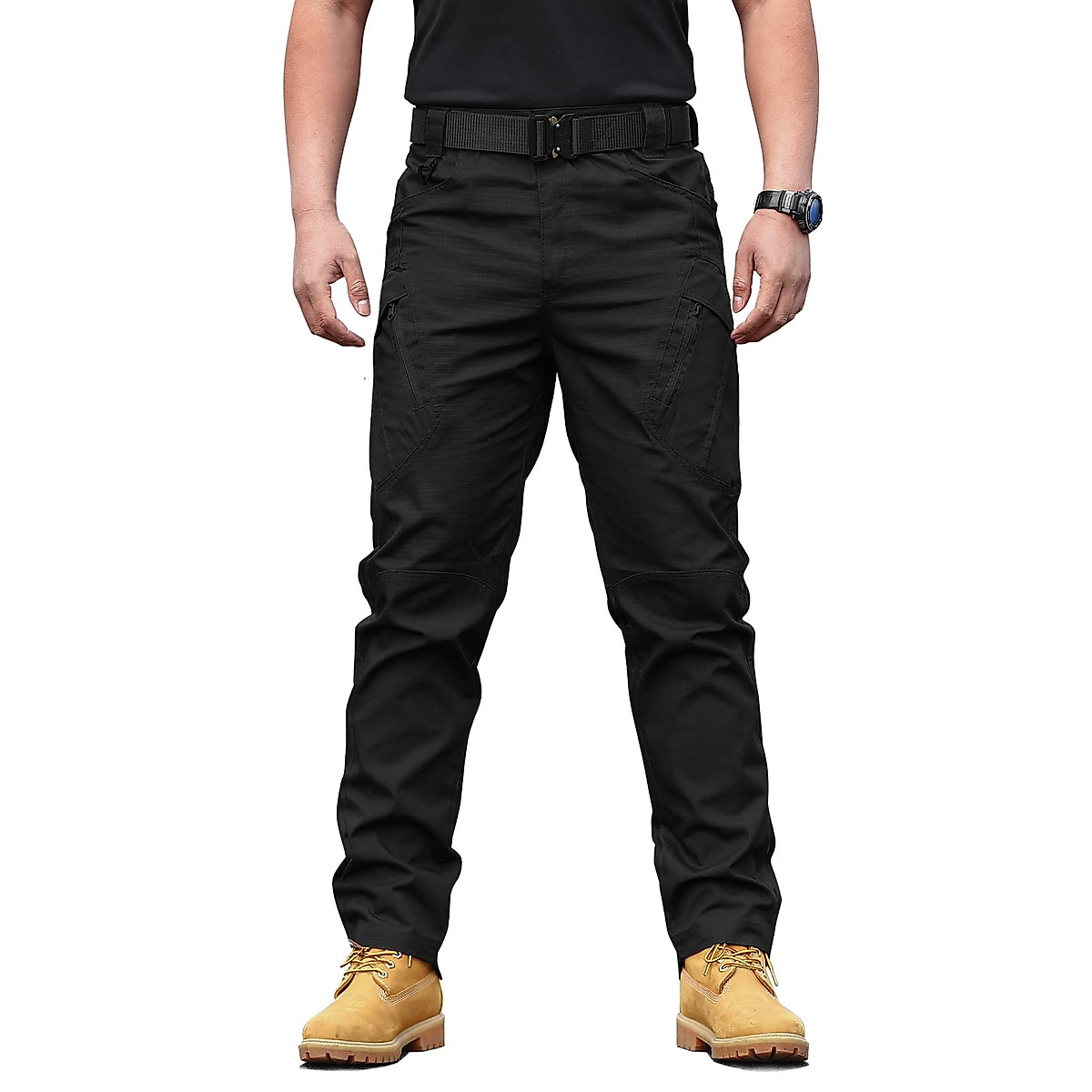 solo soplo Men's Tactical Pants Black Water Repellent Ripstop Cargo Pants for Combat Hiking Outdoor Lightweight Casual Multi Pocket Work Pant