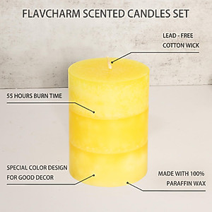 FLAVCHARM Pillar Candles 3x4 Inch Lemon Yellow Hand-Poured Candles Fragrance Long Clean Burning Non-Toxic Smokeless Summer Candles for Home Scented Bathroom Rustic Table Decor