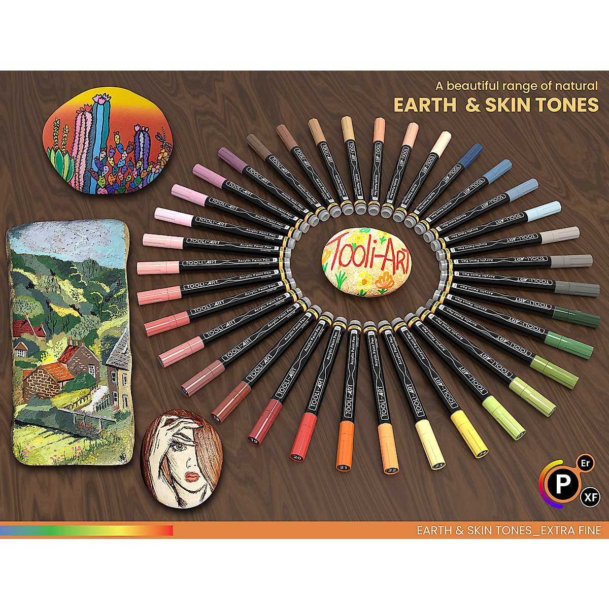 36 Acrylic Paint Pens Skin and Natural Earth Tone Marker Set For Rock Painting, Canvas, Mugs, Glass, Plastic, Wood, Metal, Fabric, Scrapbooking, Most Surfaces. Quick Drying Waterbased (EXTRA FINE)