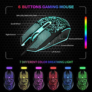 Gaming LED Keyboard Mouse Headset and Mousepad Bundle, CHONCHOW Wired Rainbow LED Light Up Gaming Keyboard Mouse Headset, Value 4 in 1 Gaming Set for Xbox PS4 PS5 PC Laptop Gamer