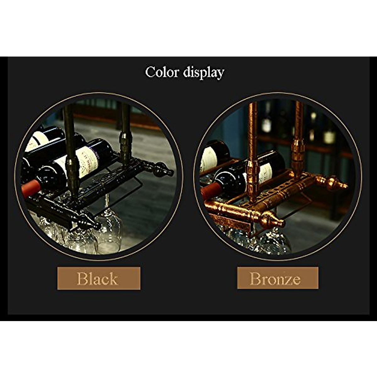 WGX Design For You Wine Bar Wall Rack 60'' Hanging Bar Glass Rack&Hanging Bottle Holder Adjustable(Bronze)