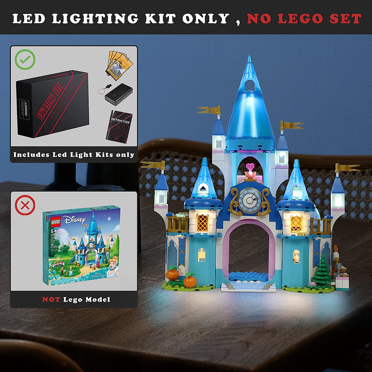 Xunsan LED Light Kit for Lego Disney Cinderella and Prince Charming’s Castle 43206 Building Blocks,Compatible with Lego 43206 Set,Light up Your Lego Model,Standard Version(NOT Include Lego Model)