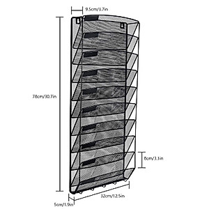 Samstar 10 Pocket Hanging Wall File Organizer Wall Mount Paper Folder Holder Letter Rack, Magazine Rack,Mesh Metal, Black.