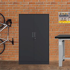 iJINGUR Metal Storage Cabinet with Locking Doors and 3 Adjustable Shelves, 53.5-Inch Tall Lockable Steel Storage Cabinets for Home Office Garage Pantry (Black)