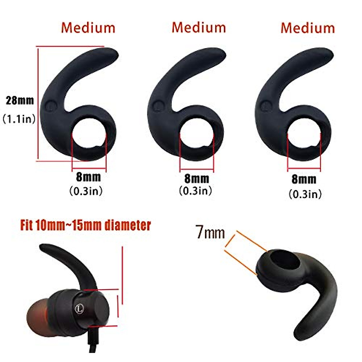 Earbuds Replacement Tips Soft Silicone Earbud Locks Sport Grips Earphones Stabilizer Fins Wings Tips for in-Ear and Ear Canal Earbuds (2Black-M)