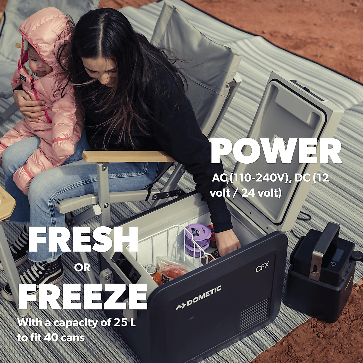 Dometic CFX3 25-Liter Portable Refrigerator and Freezer, Powered by AC/DC or Solar