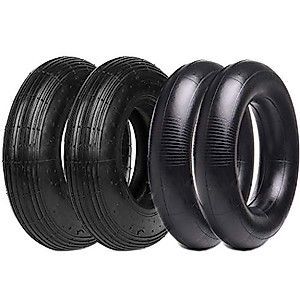 (2-Set) AR-PRO 4.80/4.00-8" Tire and Inner Tube Set - Universal Replacement Tires and Inner Tubes with 15.5" Outer Tire Diameter and 4.80" Tire Width - Fits on Dollies, Trolleys, Wagons, and More