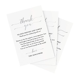 Bliss Collections Wedding Reception Thank You Cards, Pack of 50 Real SILVER Foil Cards, Great Addition to Your Table Centerpiece, Place Setting, Wedding Decorations, Each Card is 4x6, Made in the USA