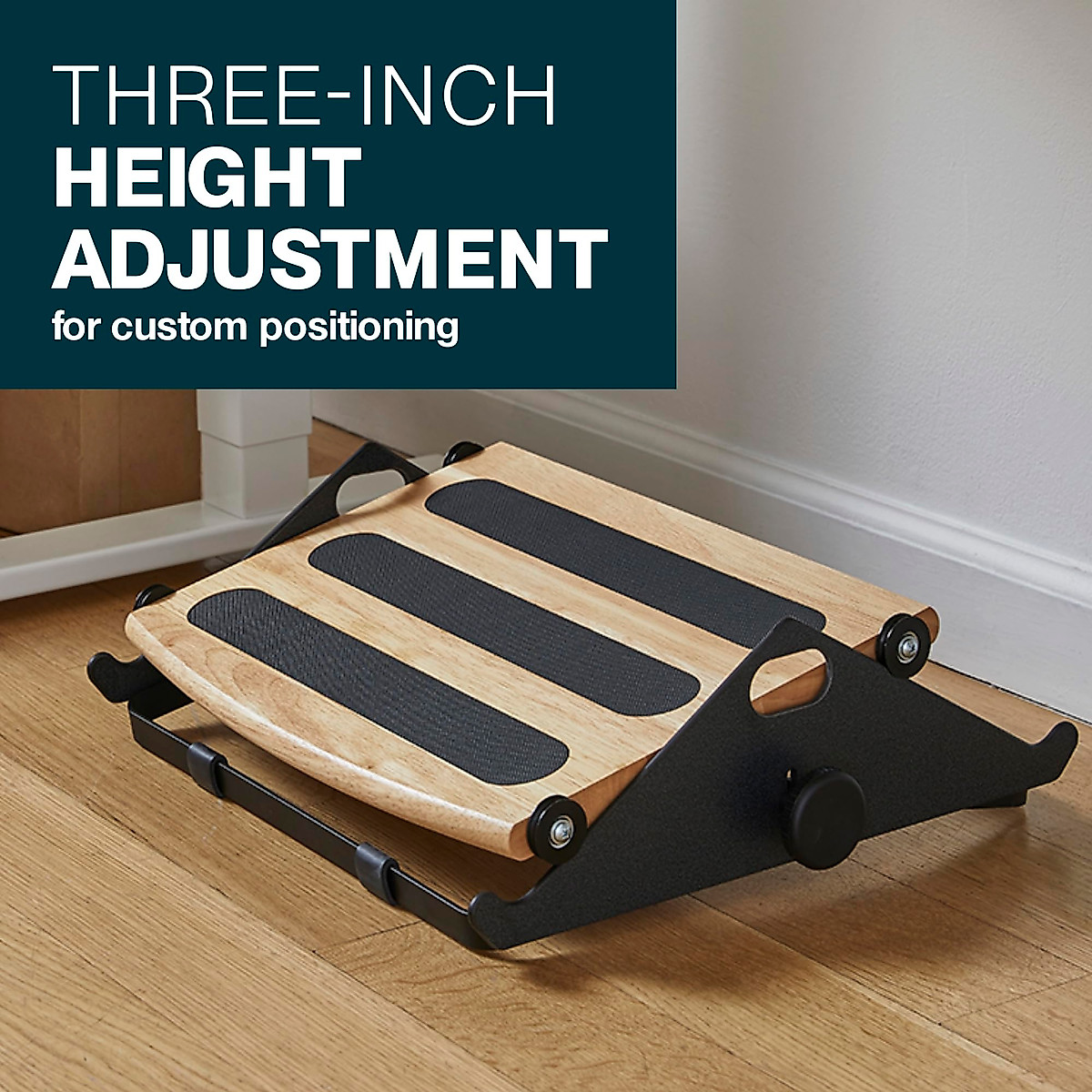 Humanscale FR300 Foot Rocker, Ergonomic Rocking Footrest for Under Desk, Smooth Gliding Experience with Ball Bearing Rollers, Adjustable Height, Durable Steel Frame, Natural Wood