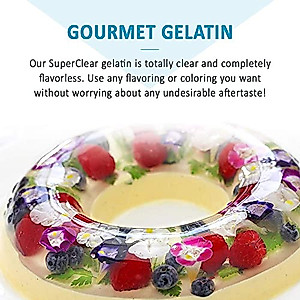 SuperClear Gelatin Powder (Grenetine) - 300 Bloom Food Grade Gelatin for Cake Art, Dessert Molds - Edible, Unflavored, Ko Kosher - 2 lb. Resealable Pouch