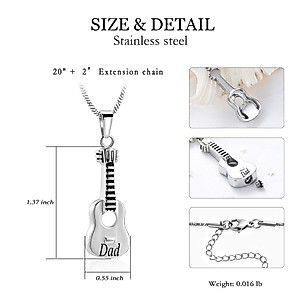 Yinplsmemory Jewelry Carved Guitar Cremation Pendant Ashes Holder Memorial Urn Necklace Keepsake (Dad)