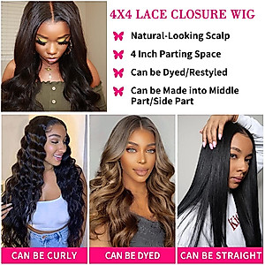 Oriole 4x4 Body Wave HD Transparent Lace Front Wigs Human Hair Glueless Wigs for Black Women Pre Plucked 150% Density Brazilian Virgin Lace Closure Wigs with Baby Hair Natural Color (16 Inch)