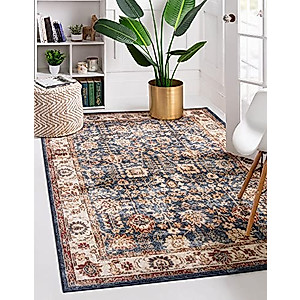 Unique Loom Utopia Collection Traditional Classic Vintage Inspired Area Rug with Warm Hues, 8 x 10 ft, Navy Blue/Beige