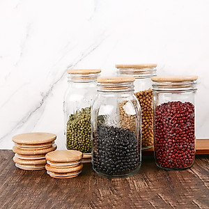 Mason Jar Lids - Reusable canning lids Bamboo mason jar Lids, Food Grade Material Silicone Sealing, 100% Fit & Airtight for Regular Mouth Mason Jars (6PCS Regular Lids, Bamboo)