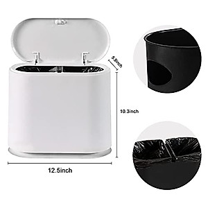 PENGKE Slim Plastic Trash Can 2.11 Gallon Garbage Can with Press Top Lid,8 L Wastebasket Trash Can,Removable Liner Bucket,White Modern Dispenser for Bathroom,Living Room,Bedroom